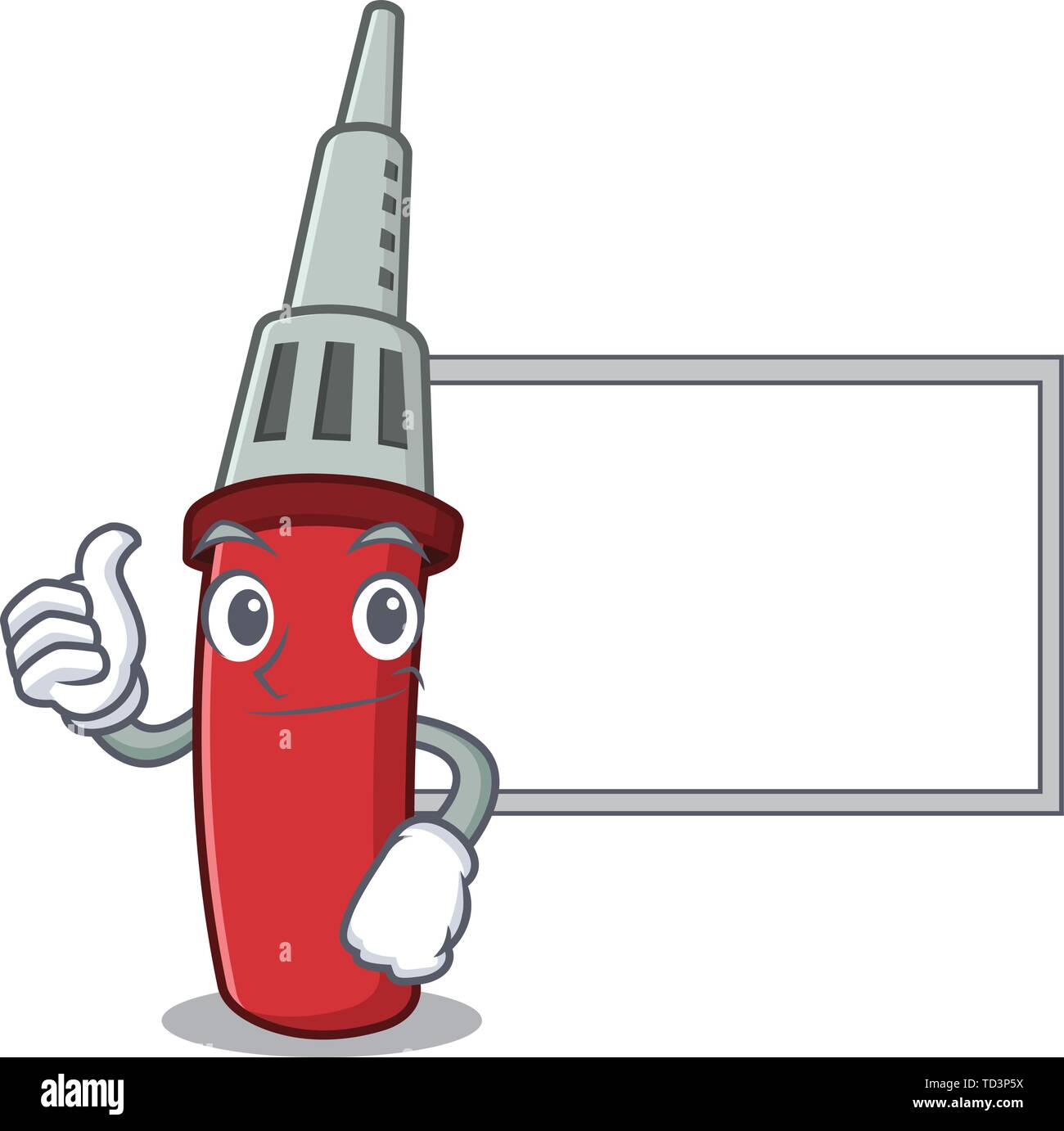 Thumbs up with board solderin iron in cartoon mechanical box Stock ...