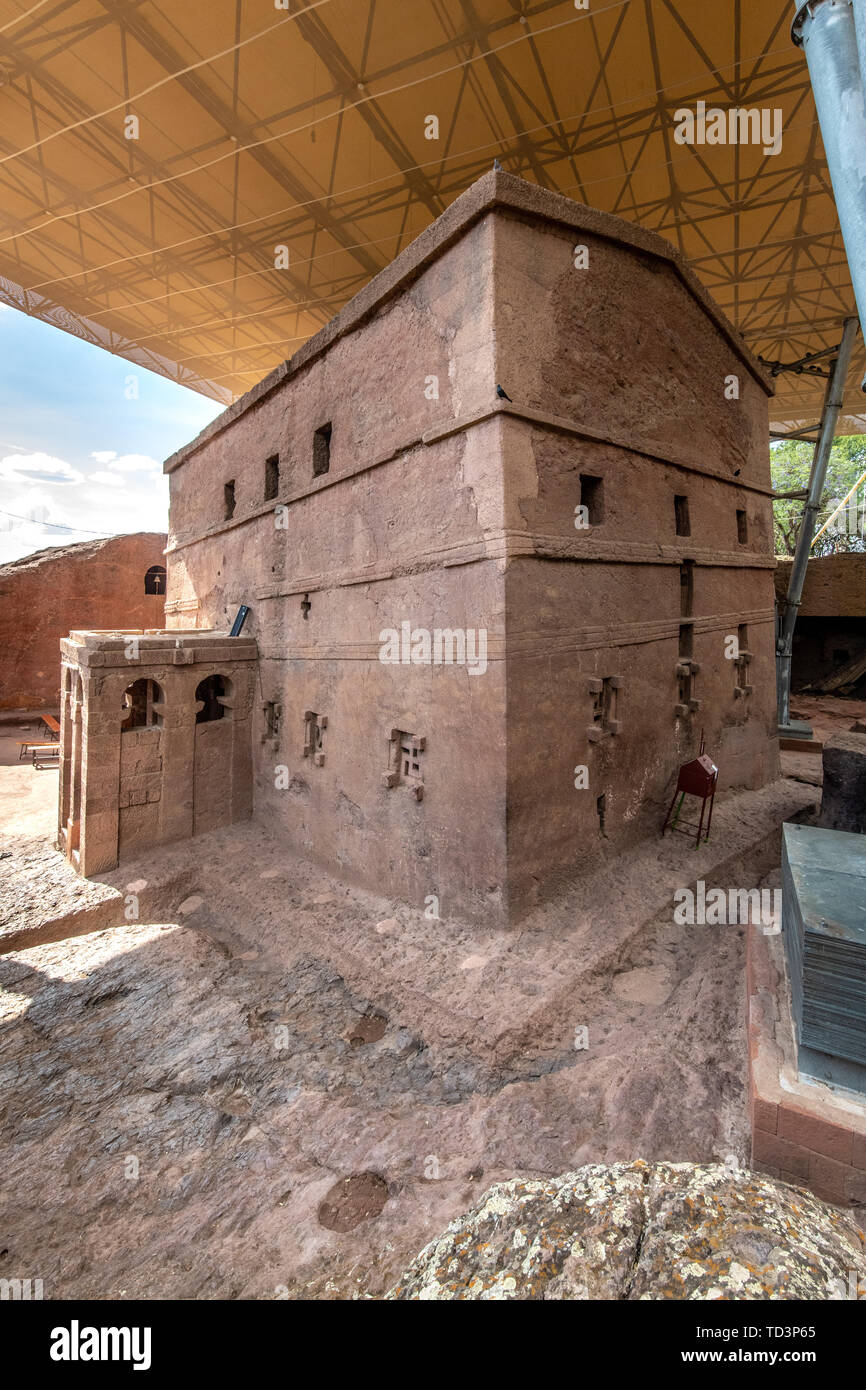 Rock hewn monolithic church of Bet Maryam (Church of St. Mary) in ...