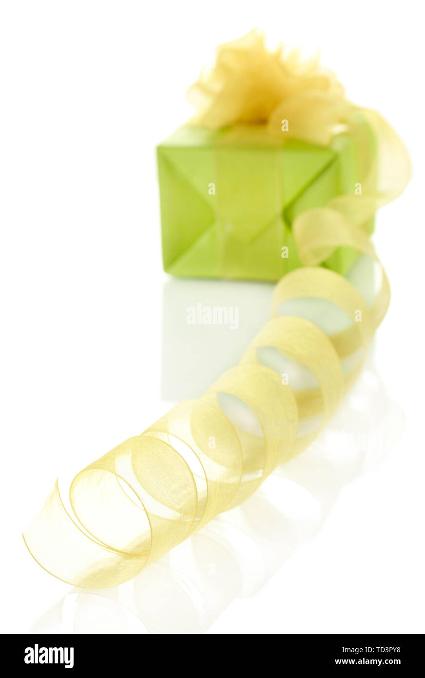 Present box with ribbon curl isolated on white Stock Photo - Alamy