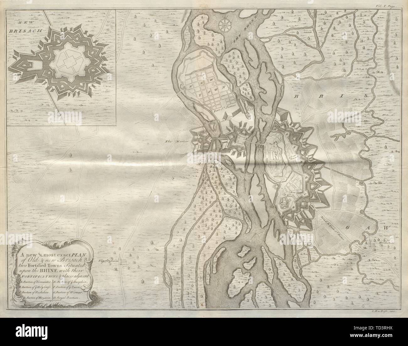 A… plan of old & new Brisach. Neuf-Brisach & Breisach. DU BOSC 1736 map ...