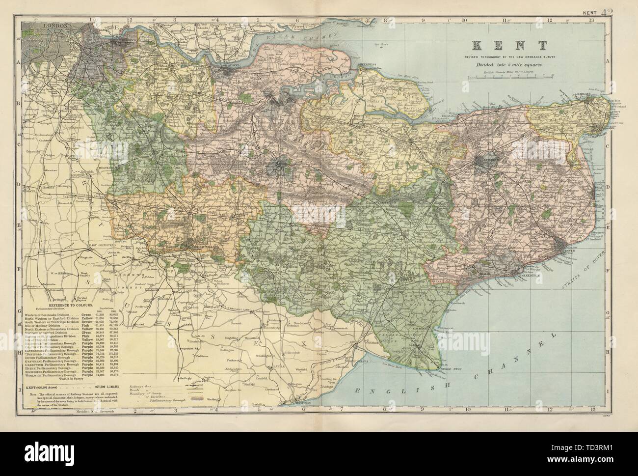 KENT. County map. Parliamentary constituencies divisions. Railways ...