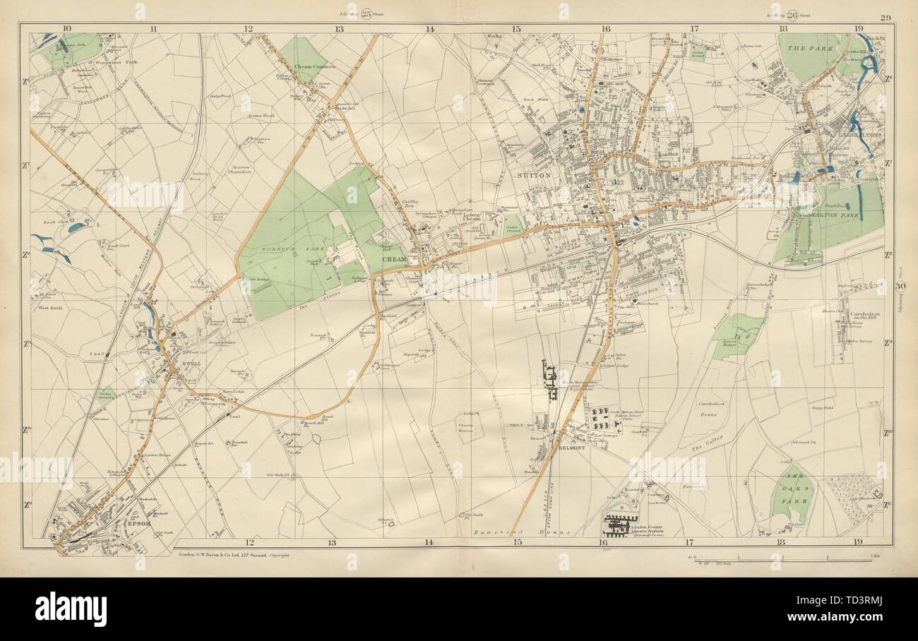 SUTTON Cheam Epsom Belmont Carshalton Ewell Banstead Downs BACON 1900 ...