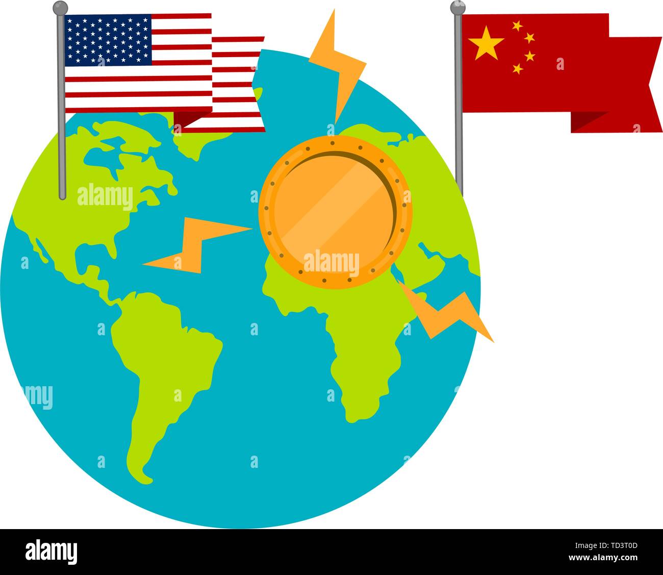 Earth globe with waving flags of United States and China - Vector Stock ...