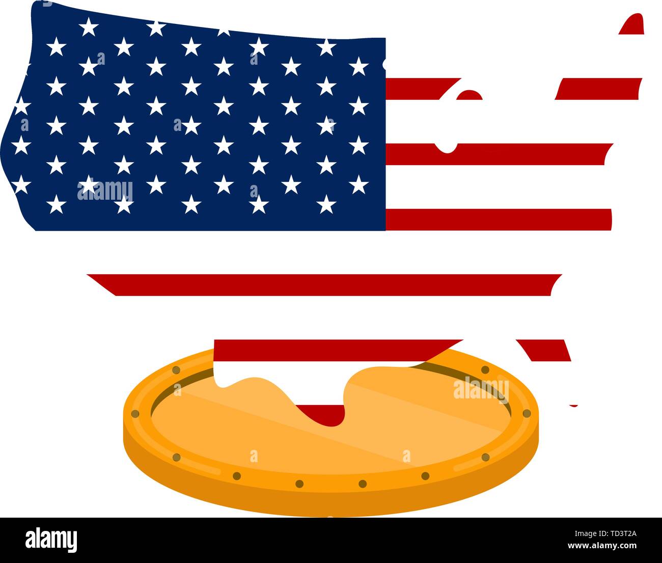 United States flag in map shape on a golden coin - Vector Stock Vector ...