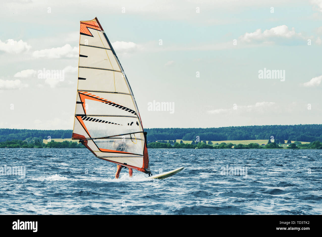 Windsurfer catches the wind and cuts the waves while driving fast Stock ...