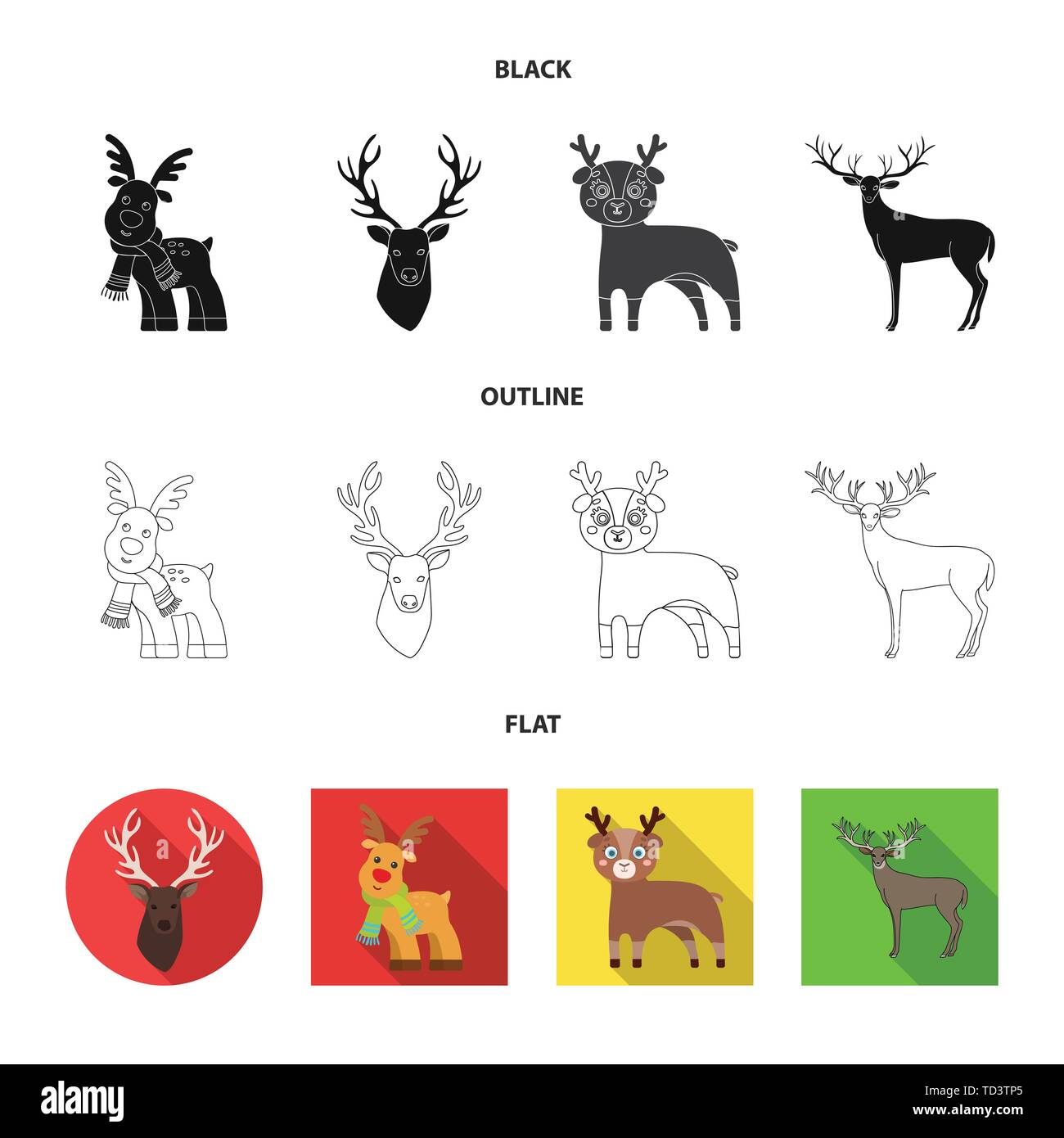 Vector illustration of elk and head symbol. Set of elk and stag stock ...