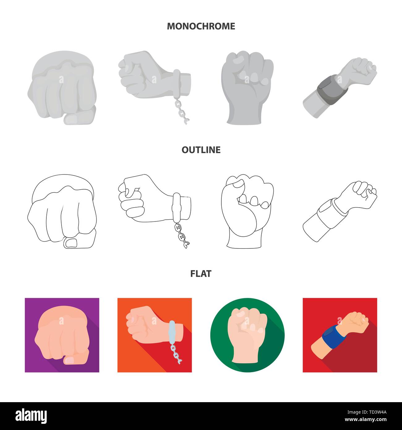 Vector illustration of fist and punch icon. Collection of fist and hand ...