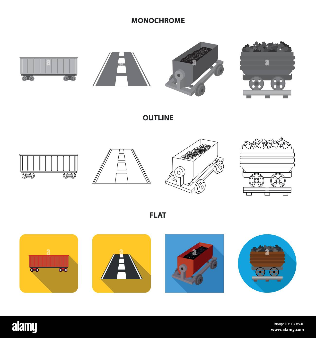 Vector illustration of railroad and train sign. Collection of railroad ...