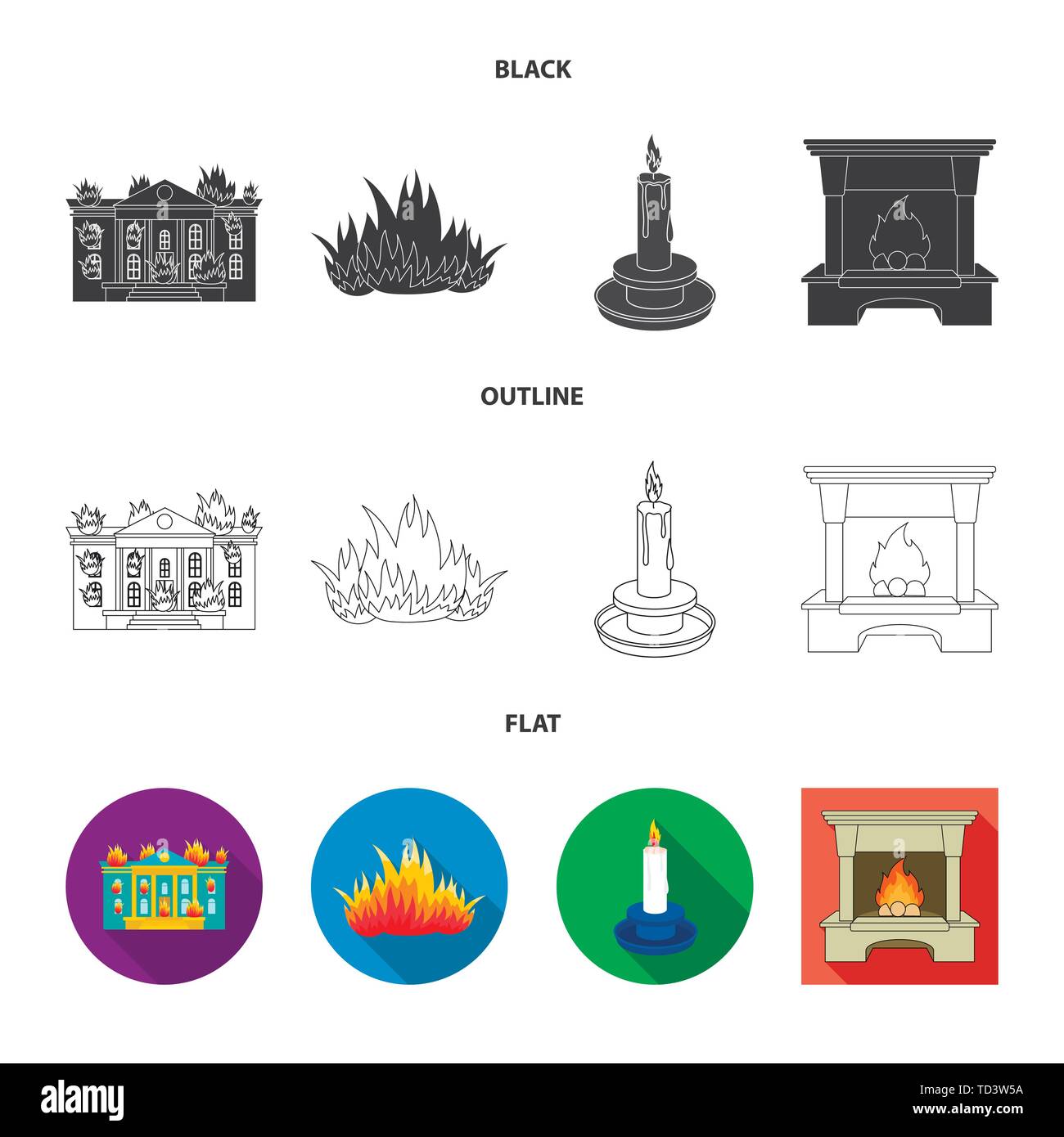 Vector design of fire and flame sign. Set of fire and fireball stock ...