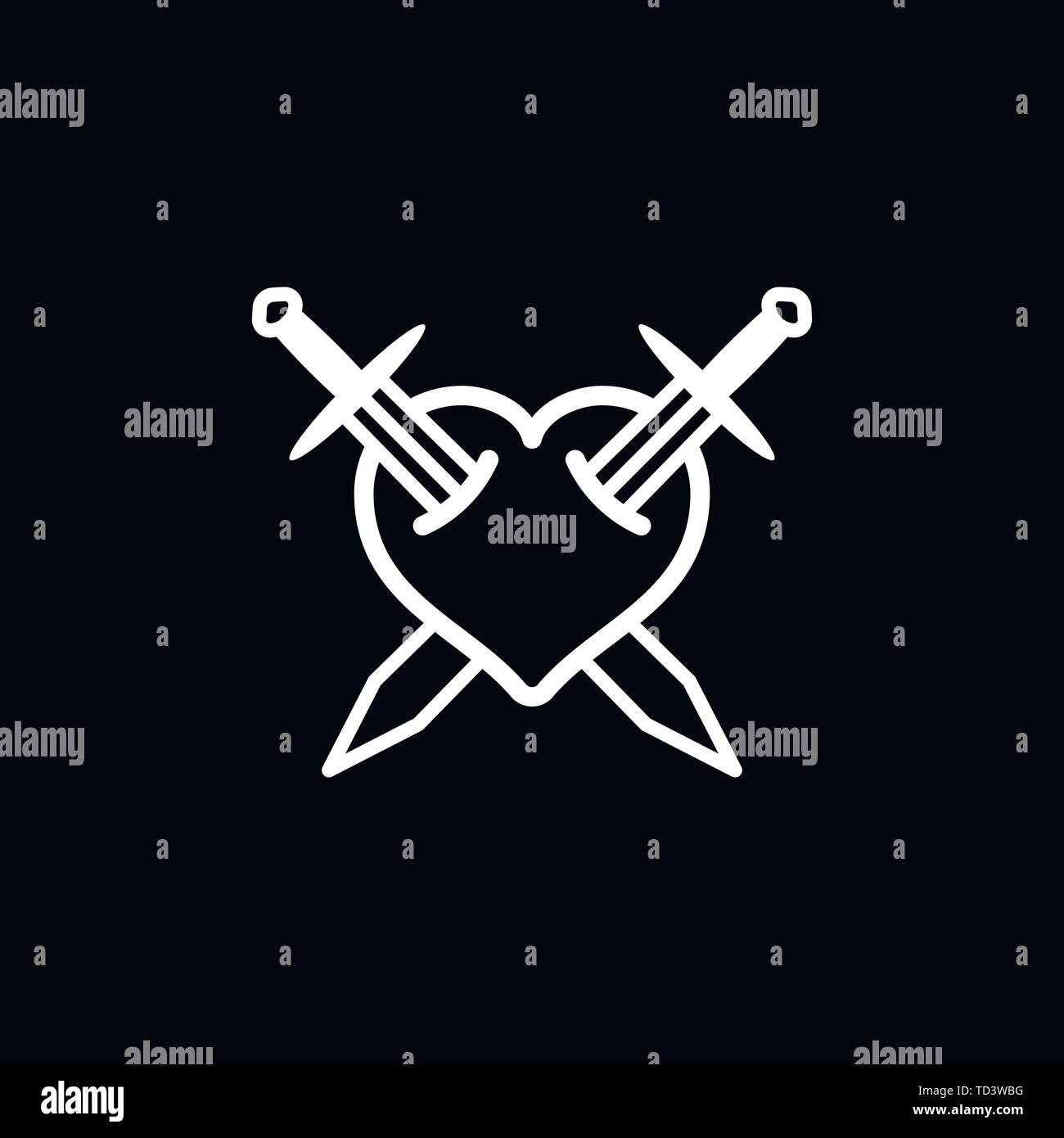 Swords cross crosswise. Vector flat outline icon illustration isolated ...