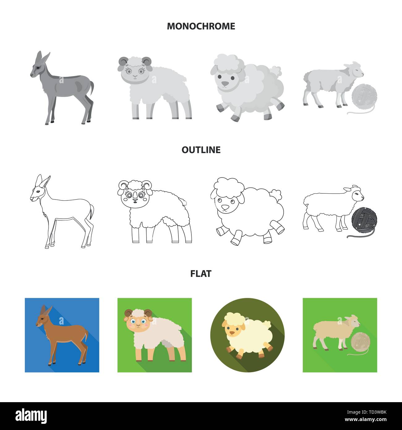 Vector illustration of sheep and goat symbol. Collection of sheep and ...
