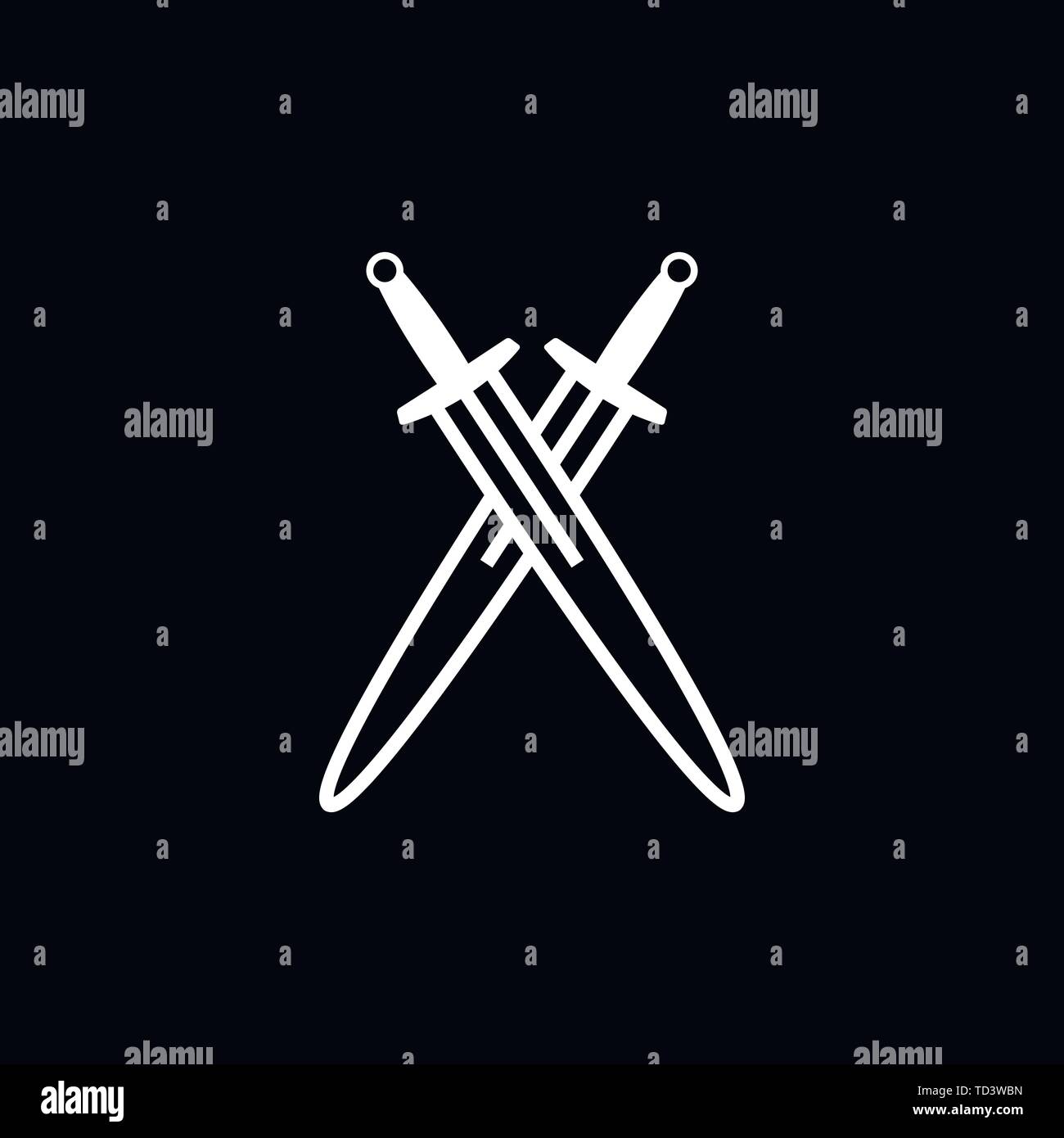 Swords cross crosswise. Vector flat outline icon illustration isolated ...