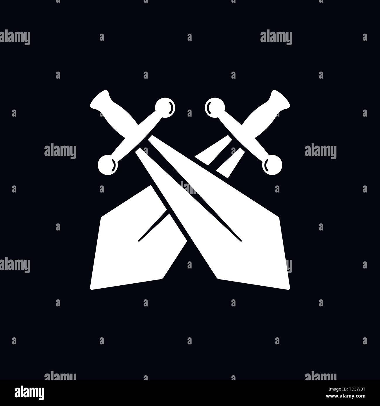 Swords cross crosswise. Vector flat outline icon illustration isolated ...