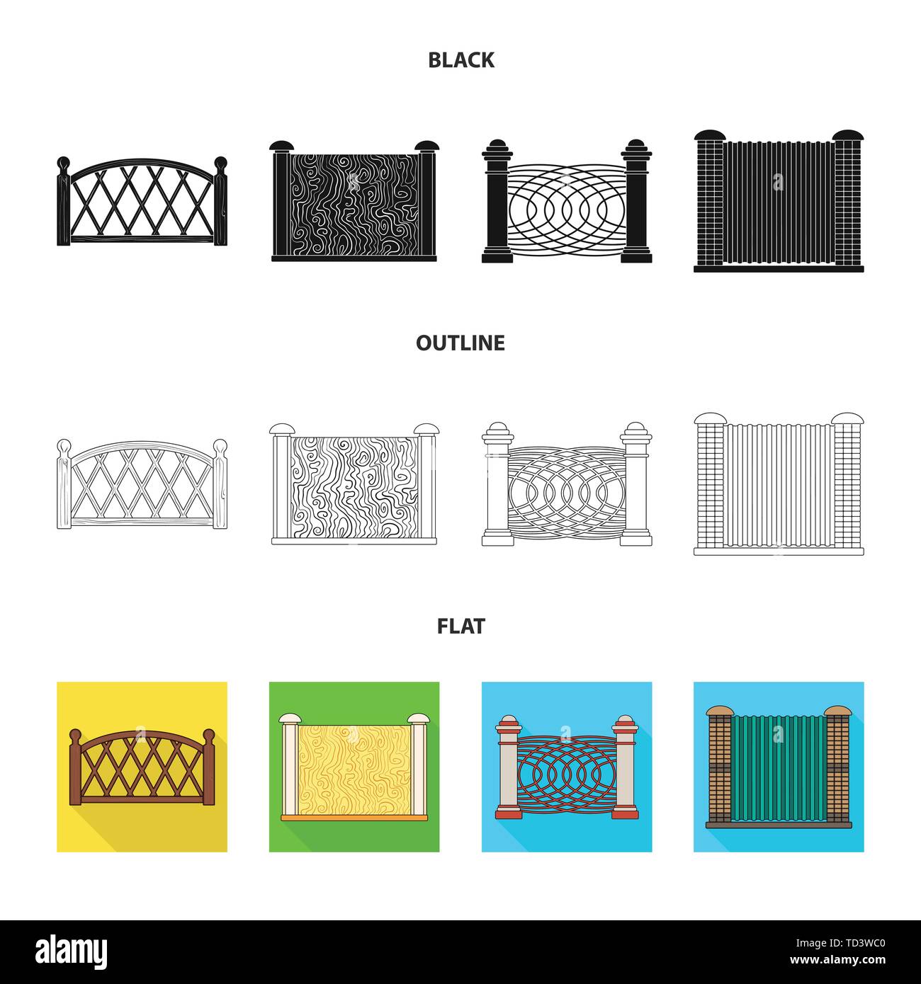 Vector design of gate and fence sign. Set of gate and wall stock symbol ...