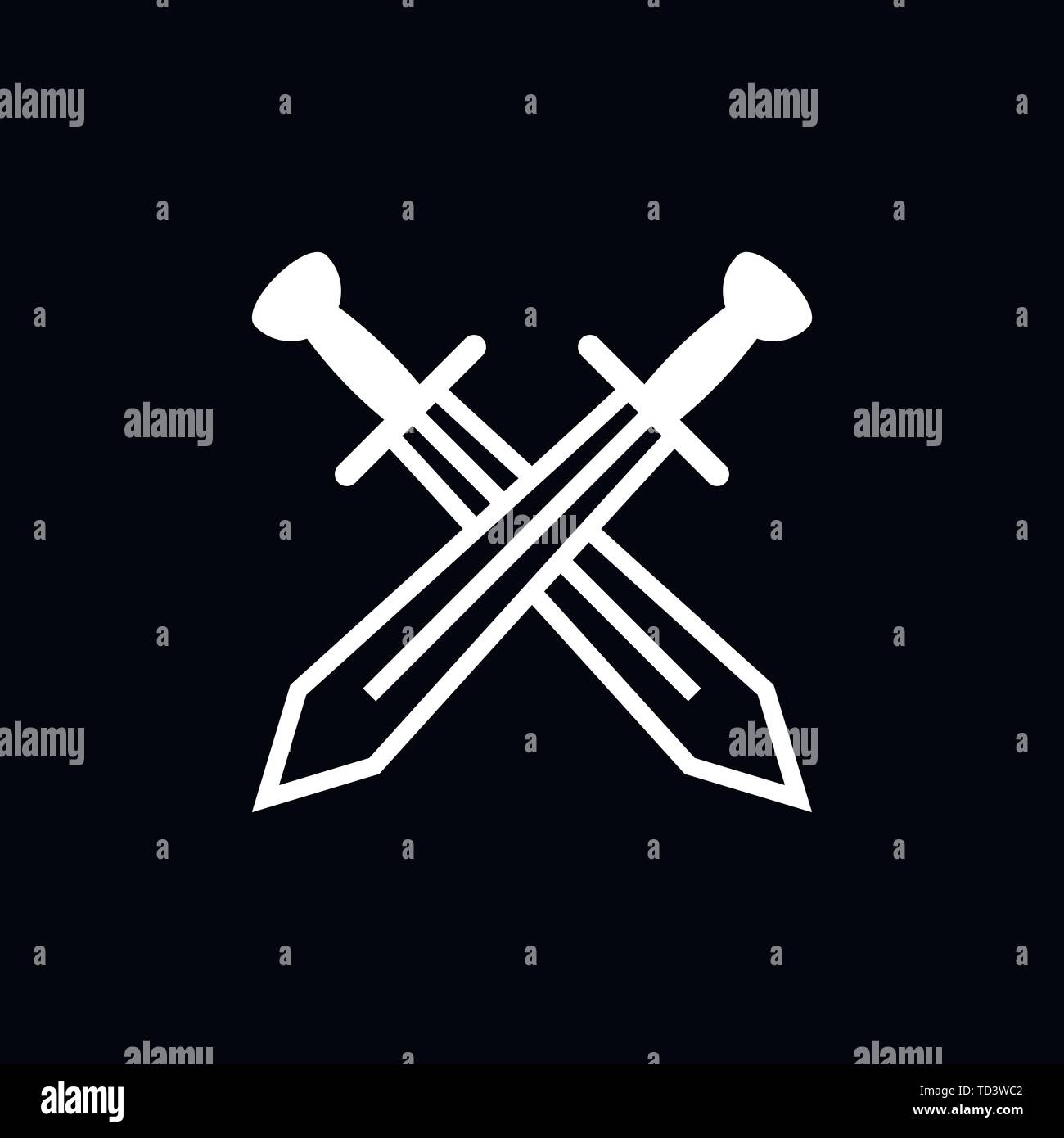 Swords cross crosswise. Vector flat outline icon illustration isolated ...