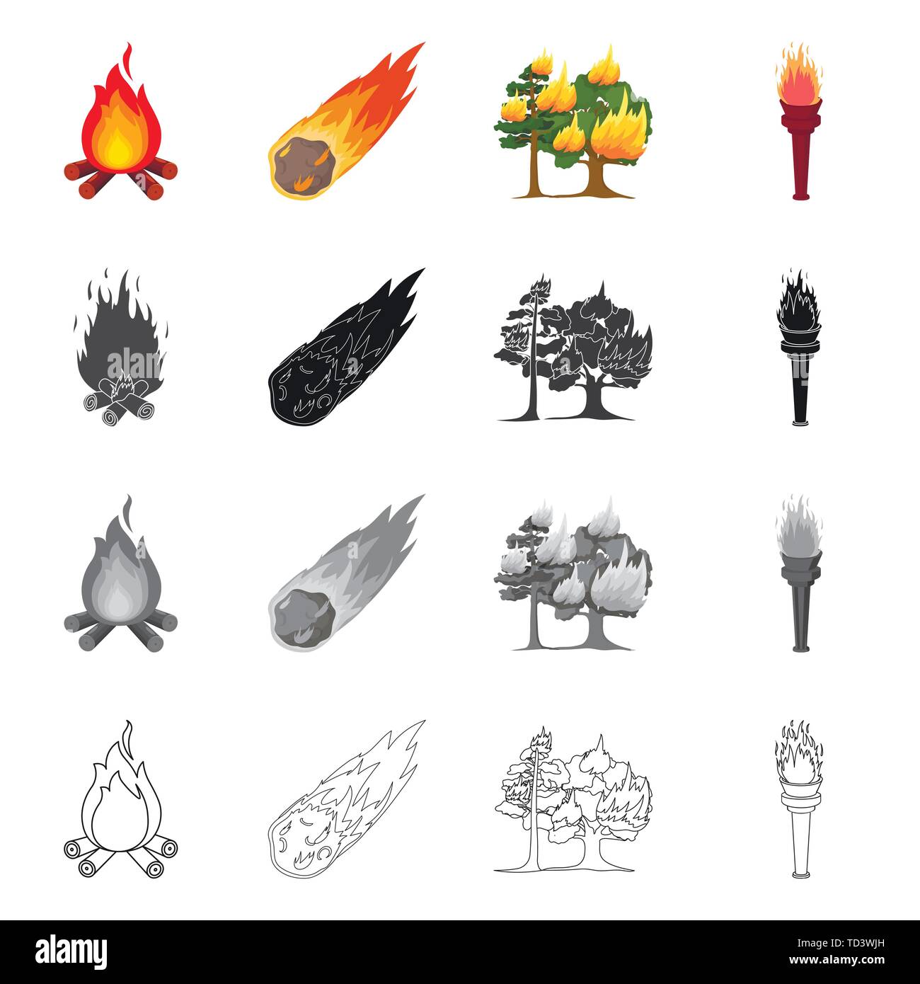 Vector design of fire and flame icon. Collection of fire and fireball ...