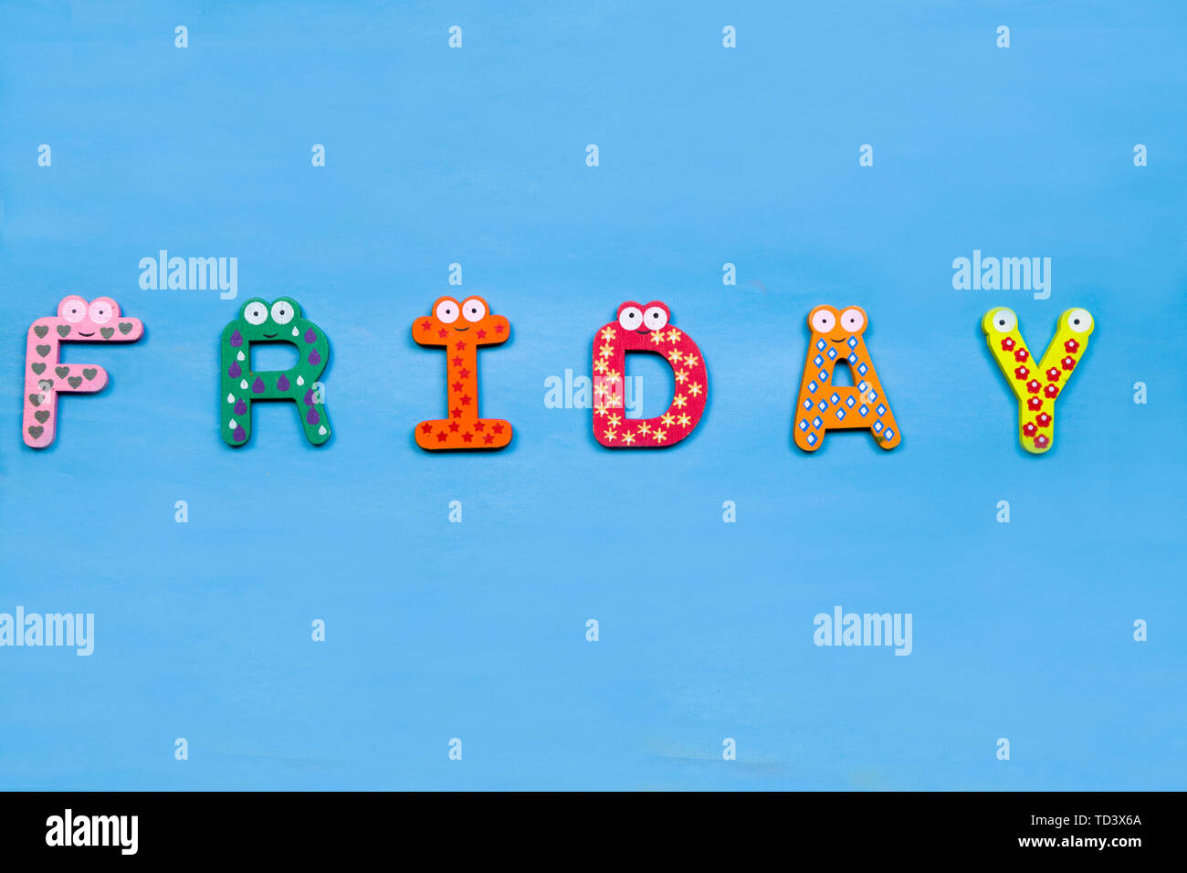 Color blocks, letters Friday Stock Photo - Alamy