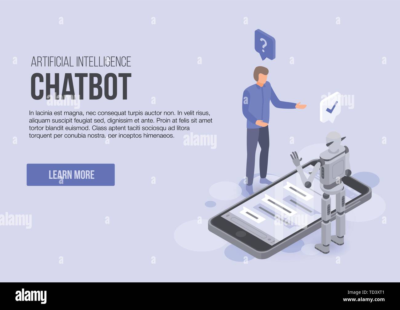 Artificial intelligence chatbot concept banner, isometric style Stock ...