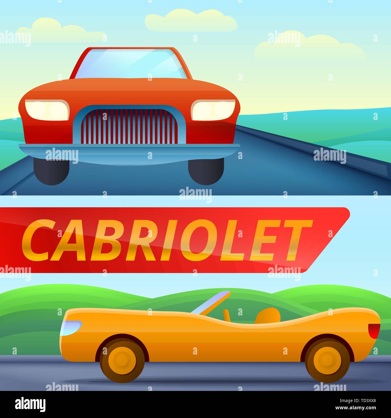 Cabriolet car banner set. Cartoon illustration of cabriolet car vector ...