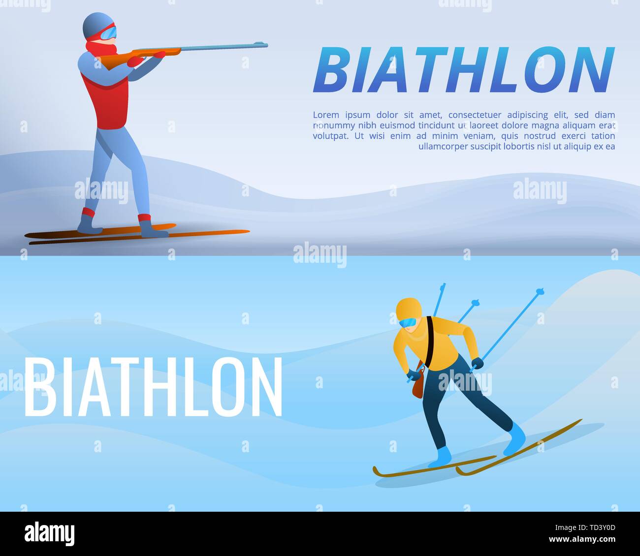 Biathlon banner set. Cartoon illustration of biathlon vector banner set ...