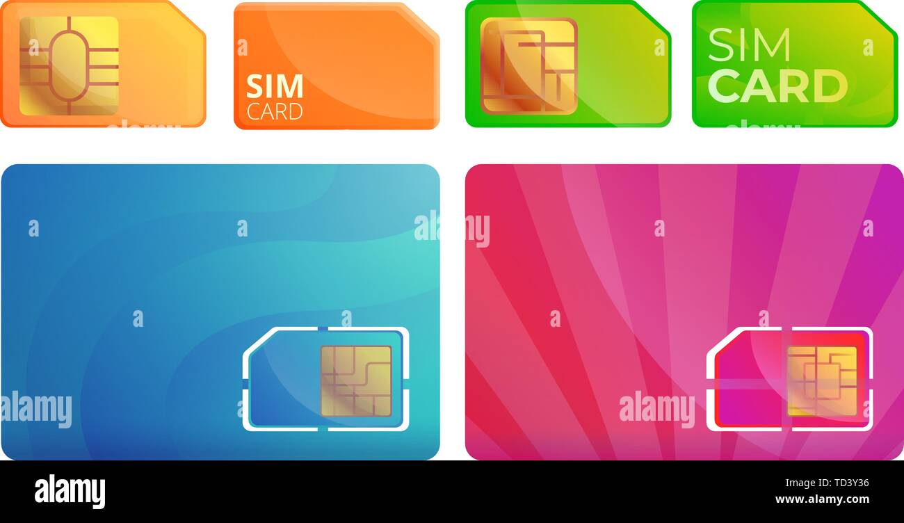Sim phone card icons set. Cartoon set of sim phone card vector icons ...