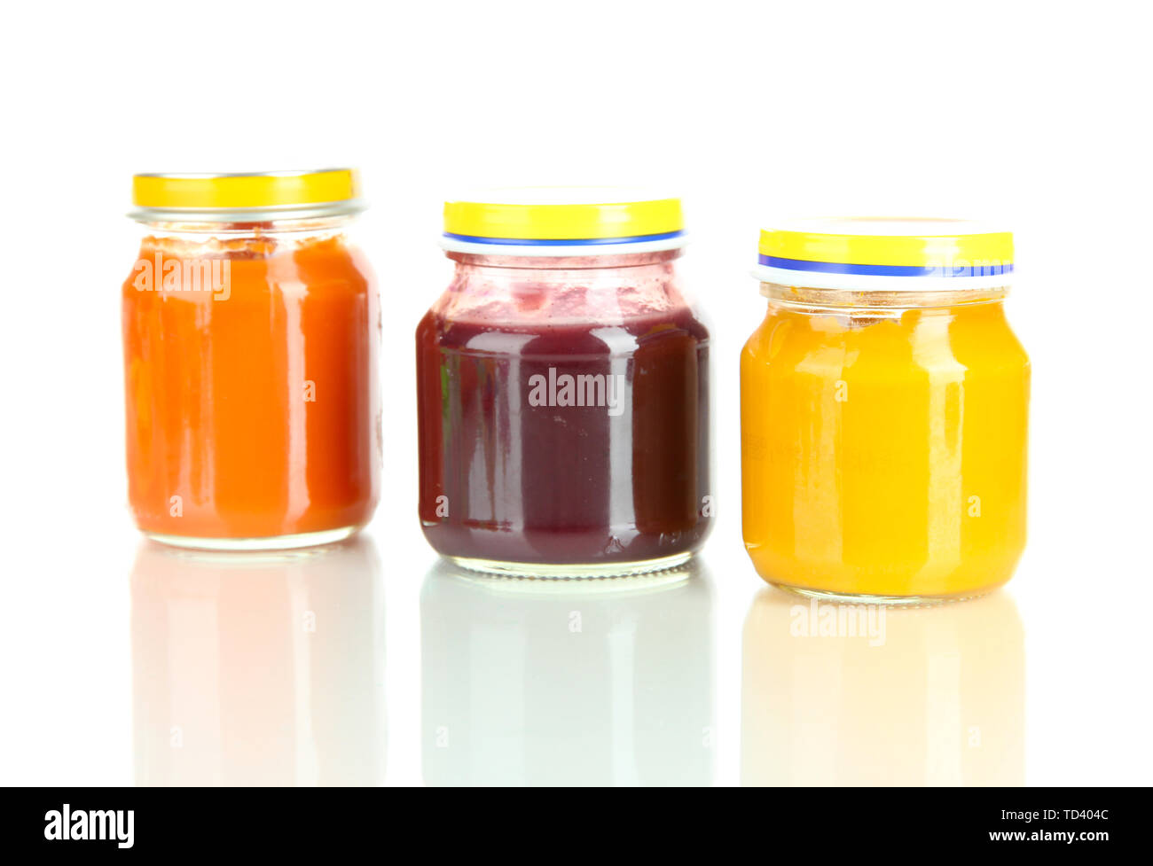 Baby puree in jars isolated on white Stock Photo - Alamy