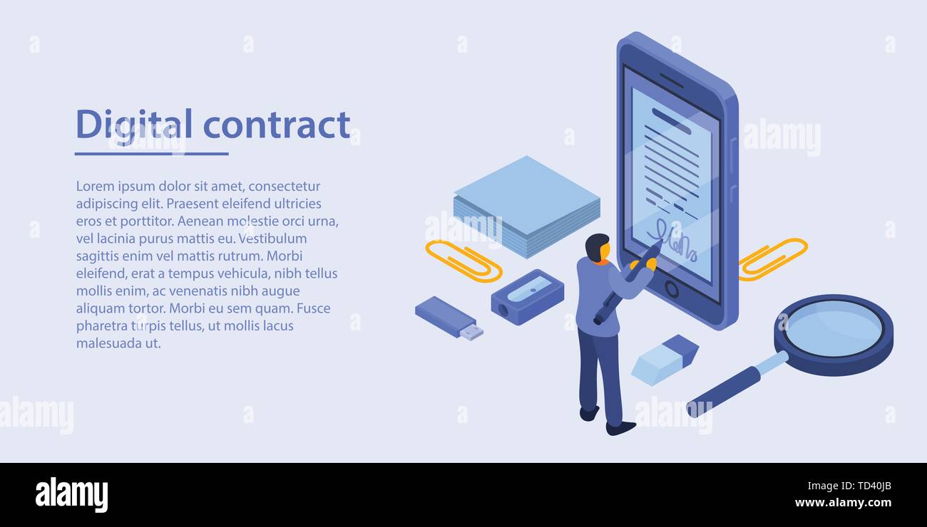 Digital contract concept banner, isometric style Stock Vector Image ...