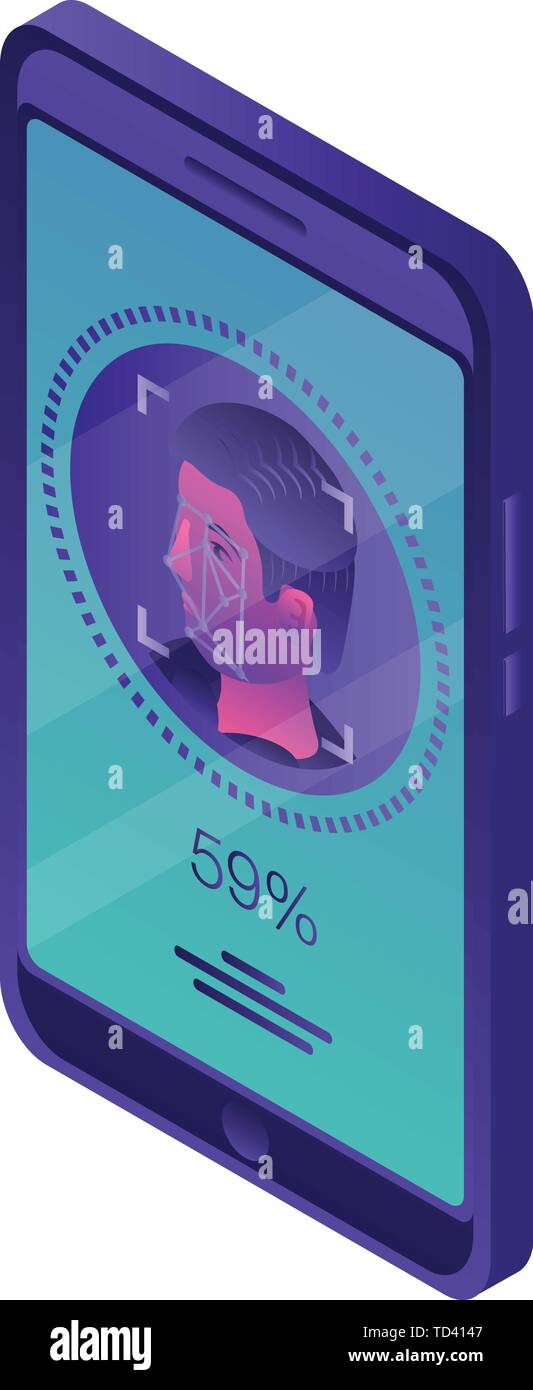 Smartphone face recognition system icon, isometric style Stock Vector ...