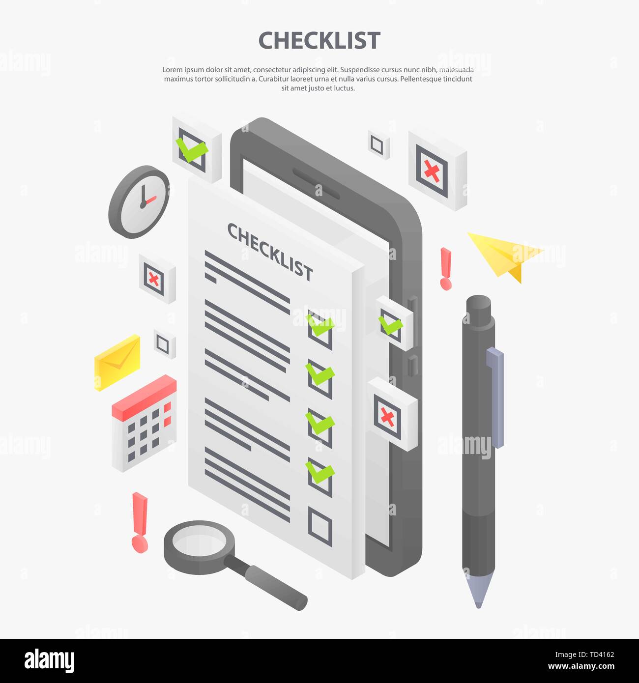 Checklist concept banner, isometric style Stock Vector Image & Art - Alamy