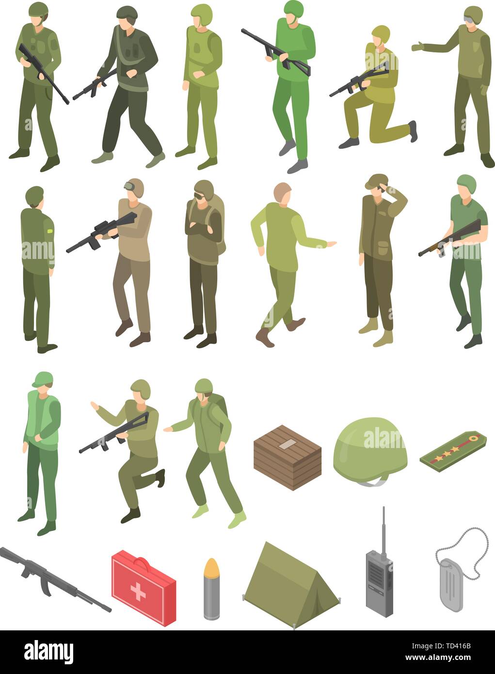 Soldier military icons set, isometric style Stock Vector Image & Art ...