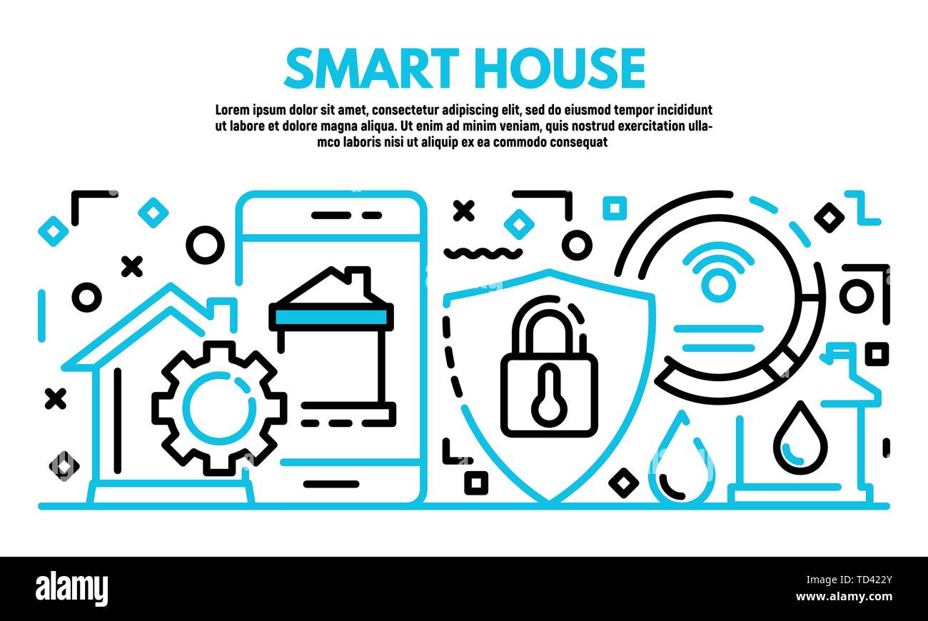 Smart house banner, outline style Stock Vector Image & Art - Alamy