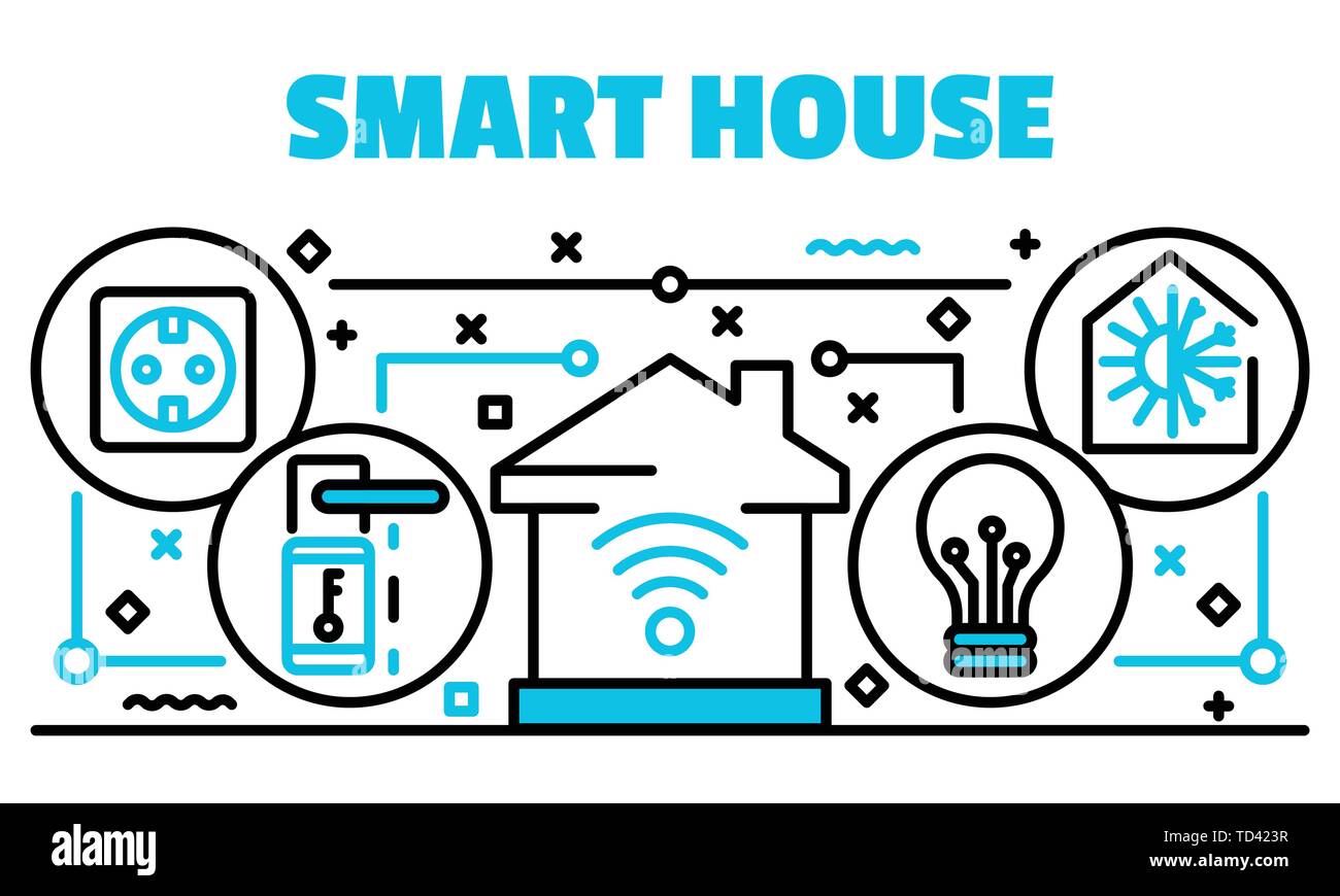 Smart house banner, outline style Stock Vector Image & Art - Alamy