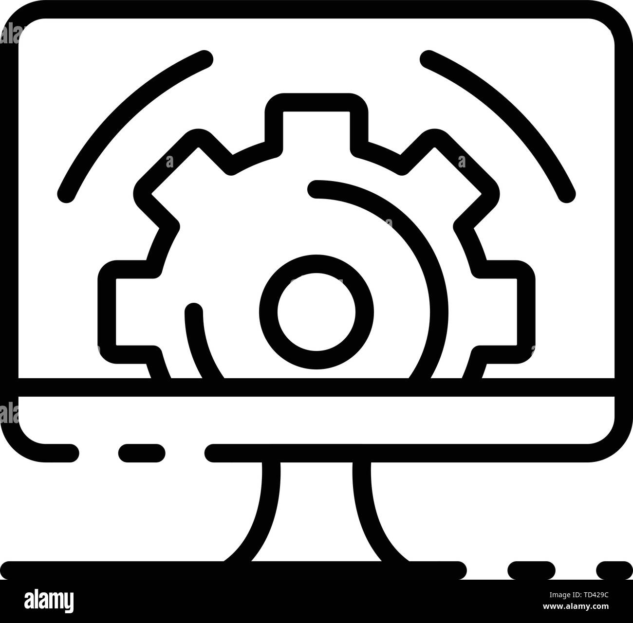 Gear on computer screen icon, outline style Stock Vector Image & Art ...