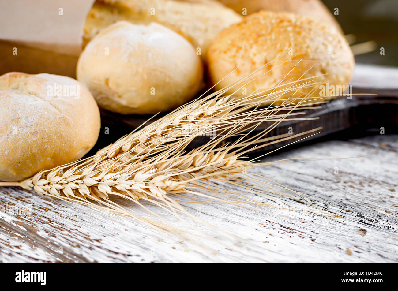 assortment of different types of bread, loaf, baguettes, loaves, rolls ...