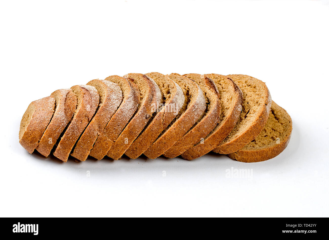 loaf of sliced rye bread on white background, healthy concept, copy ...