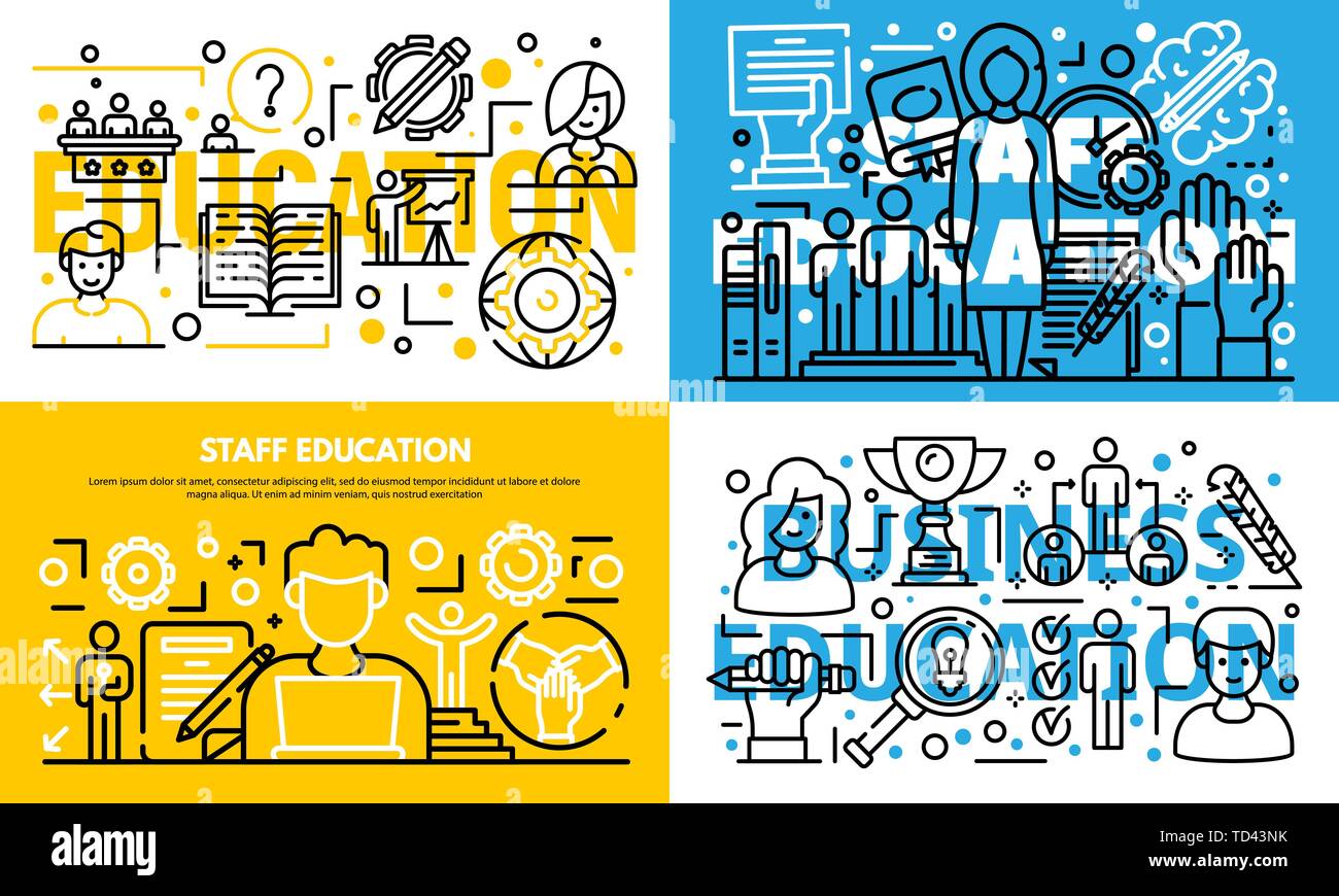 Staff education learn banner set, outline style Stock Vector Image ...