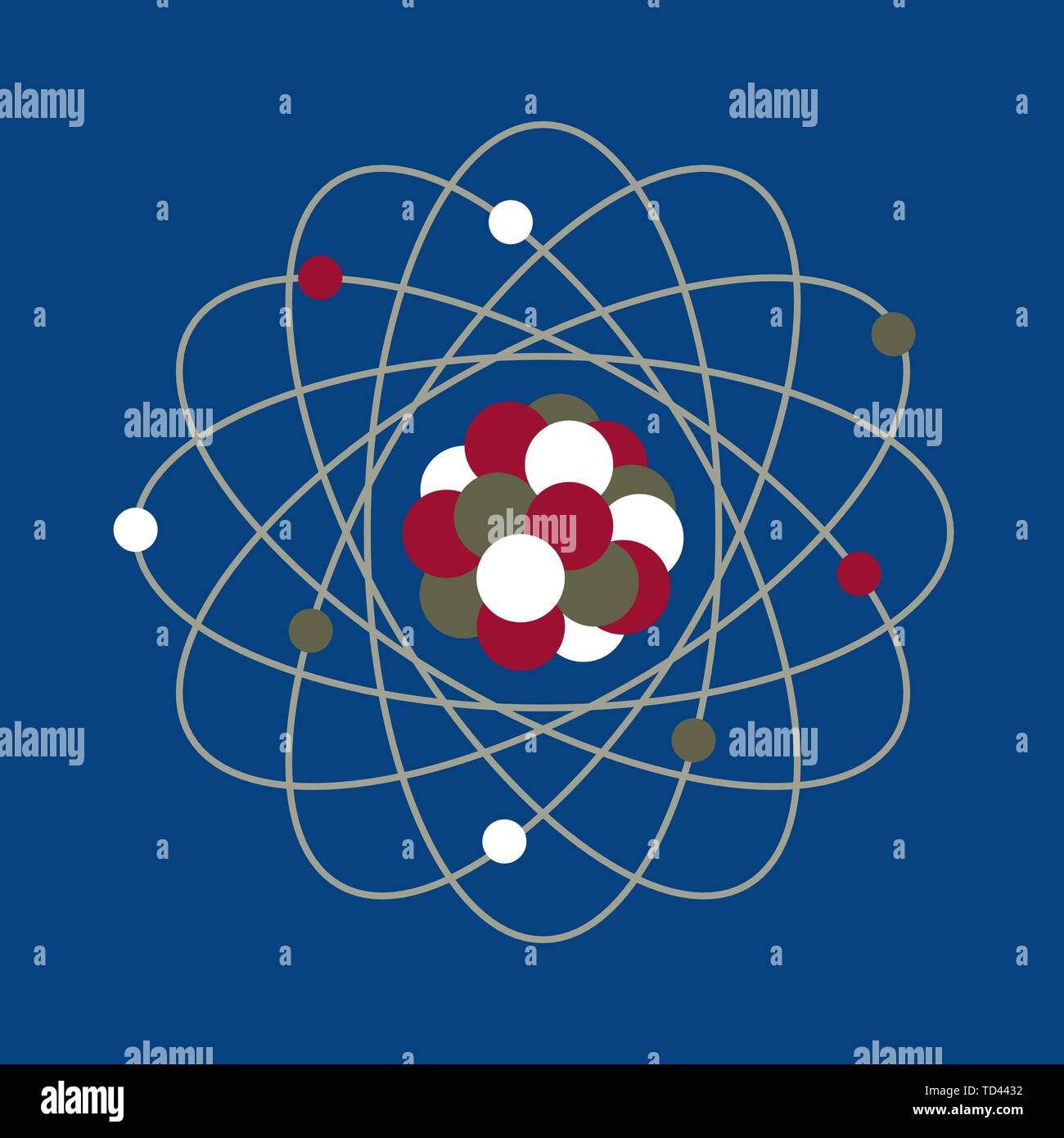 Vector illustration with atomic structure. Print with symbol of nuclear ...