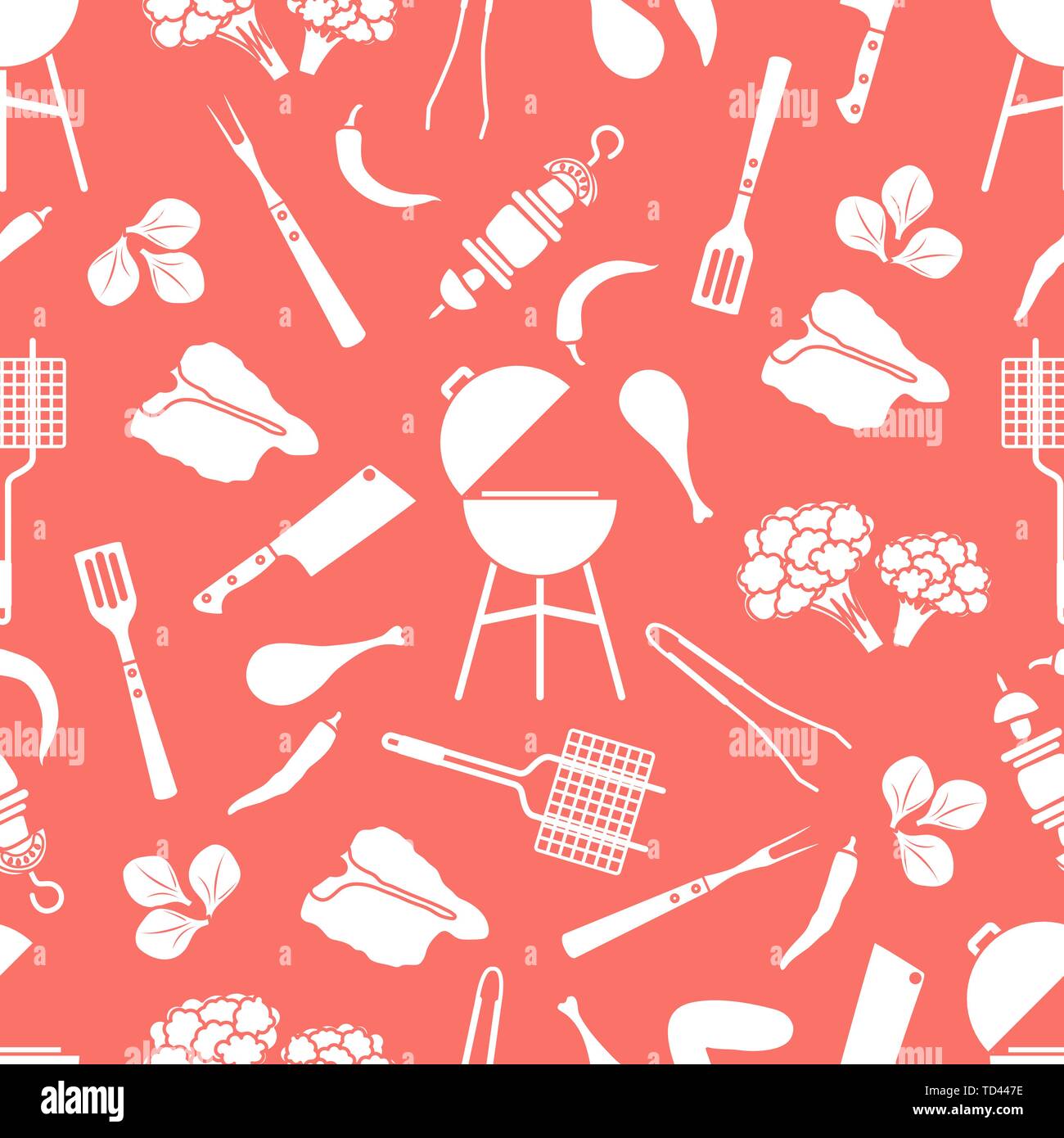 Seamless pattern with grill and barbecue tools, food. BBQ party ...