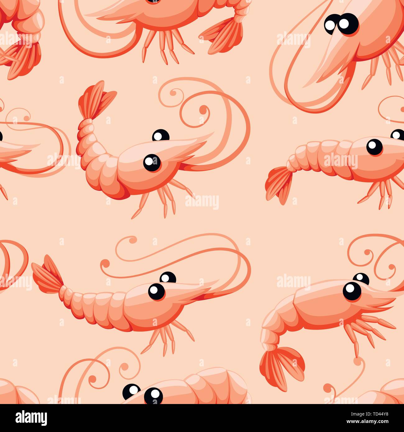Seamless pattern of cute shrimp in various poses. Cartoon animal ...