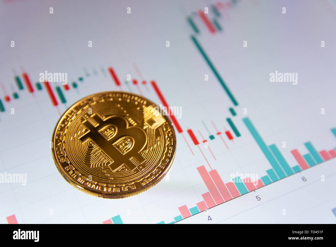 Bitcoin gold coin and candlestick chart background Stock Photo - Alamy