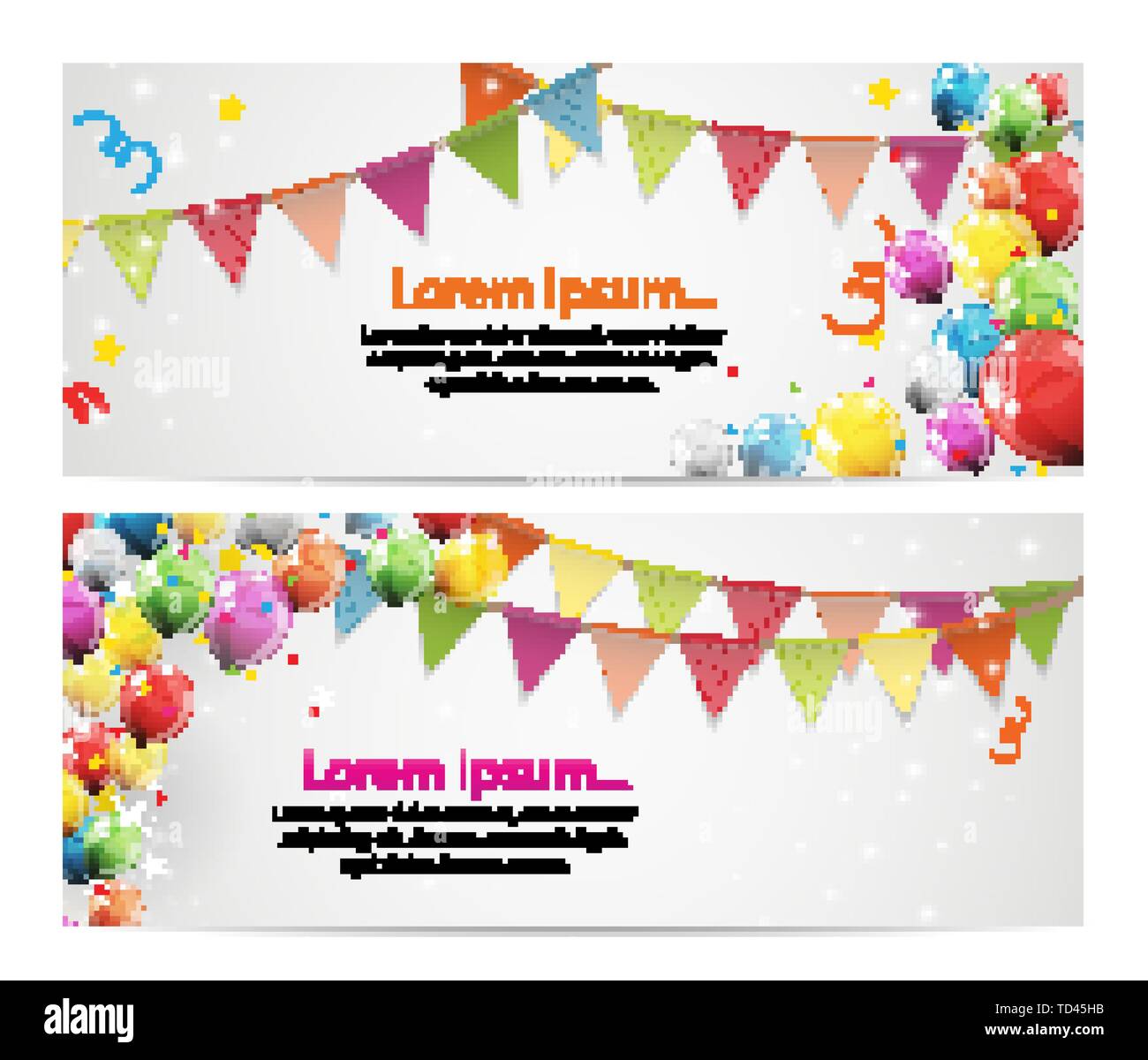 Party Birthday Background Baner with Flags and Balloons Vector ...