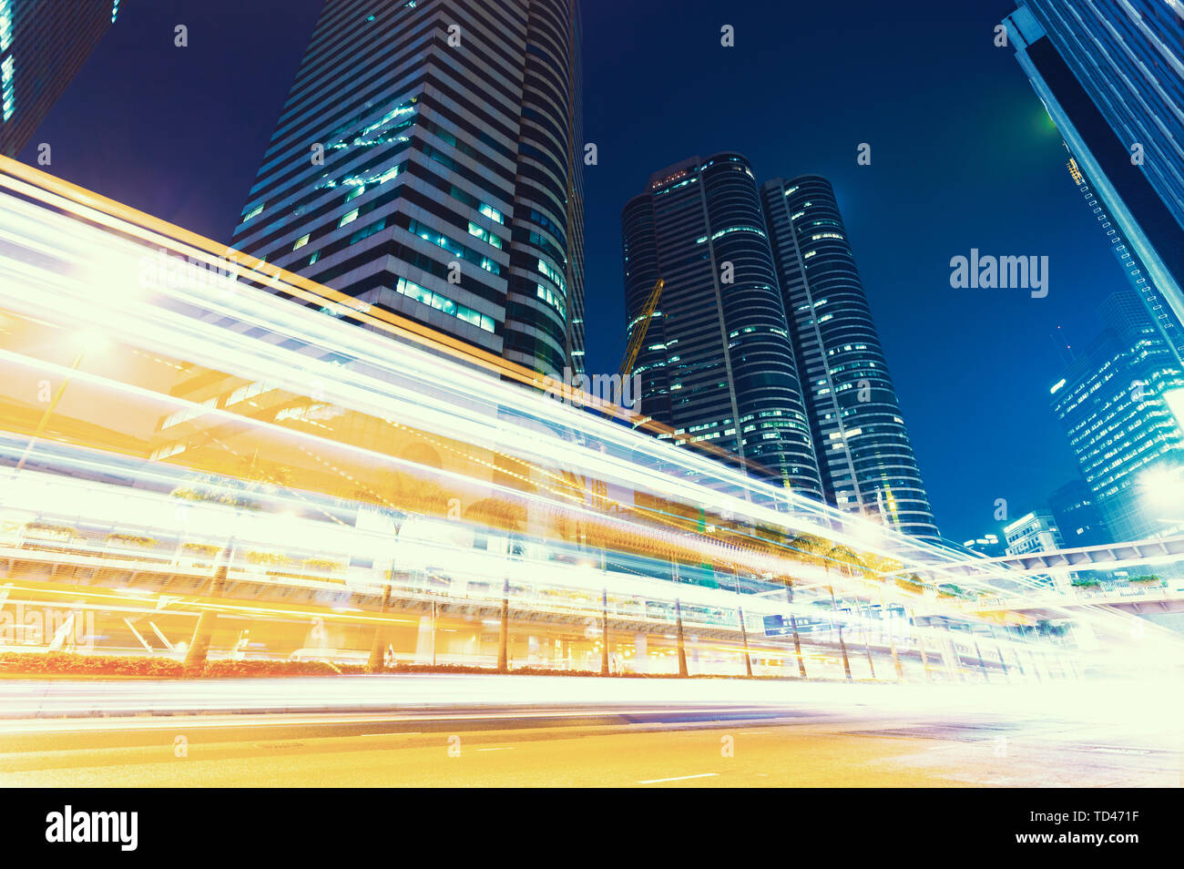 traffic light trails in modern city at night Stock Photo - Alamy