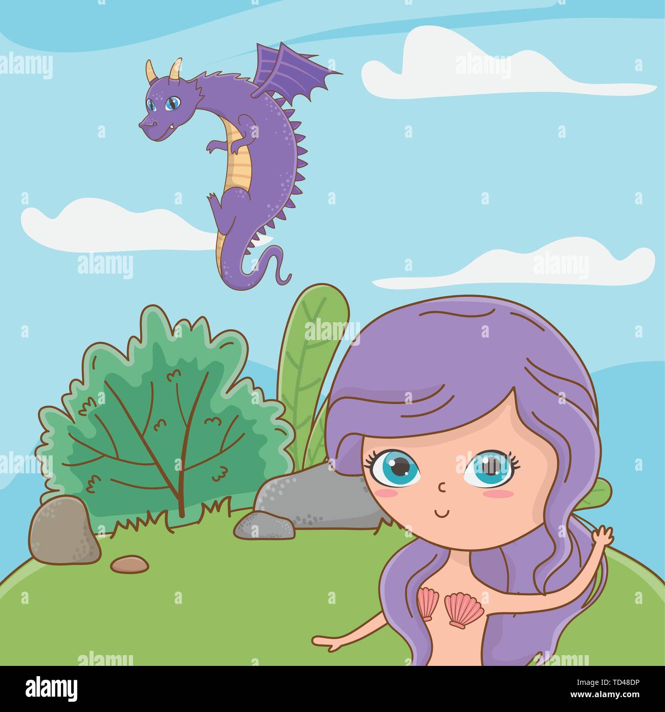 Mermaid and dragon design, Fairytale history medieval fantasy kingdom ...