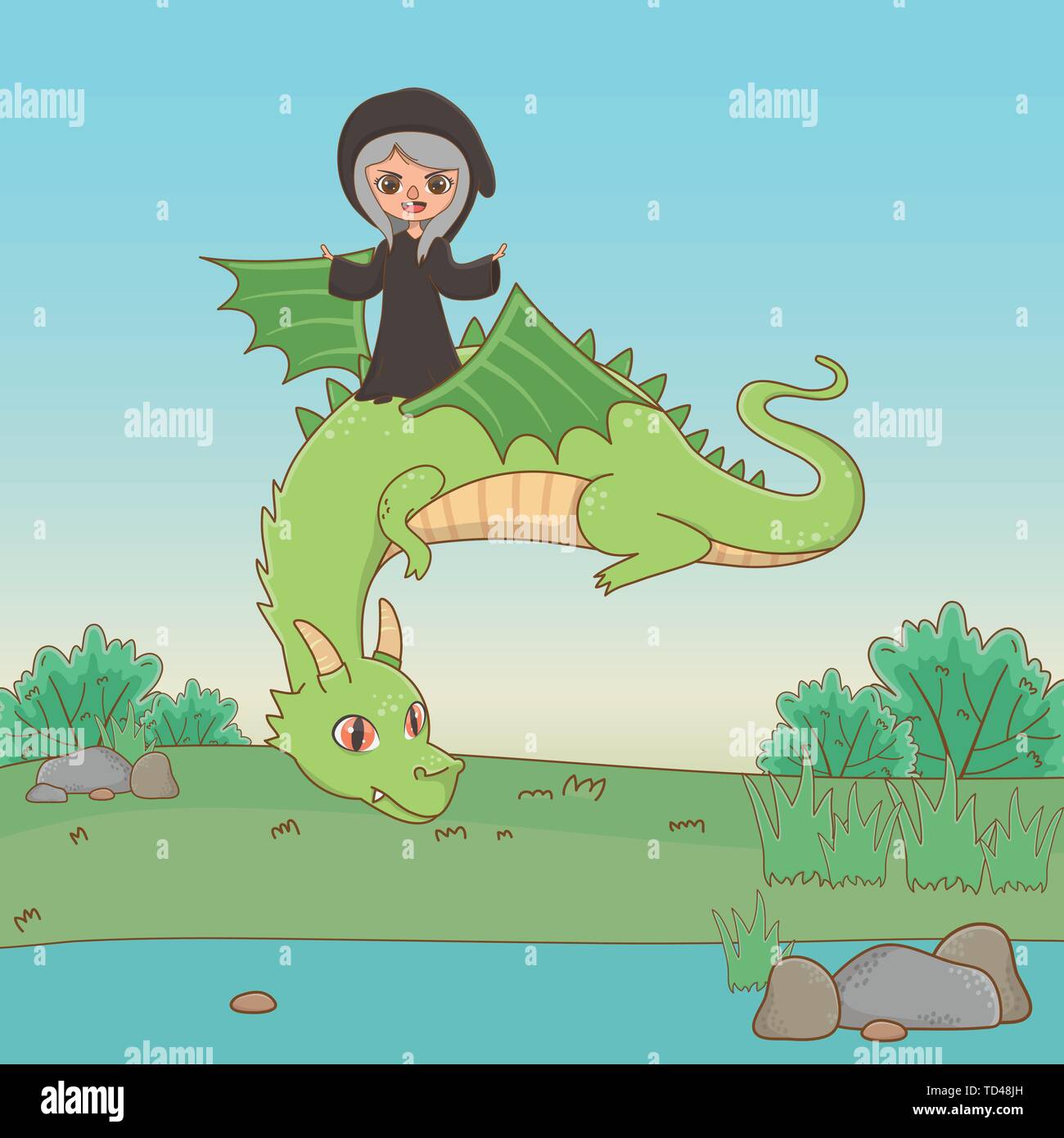 Dragon and witch design, Fairytale history medieval fantasy kingdom ...