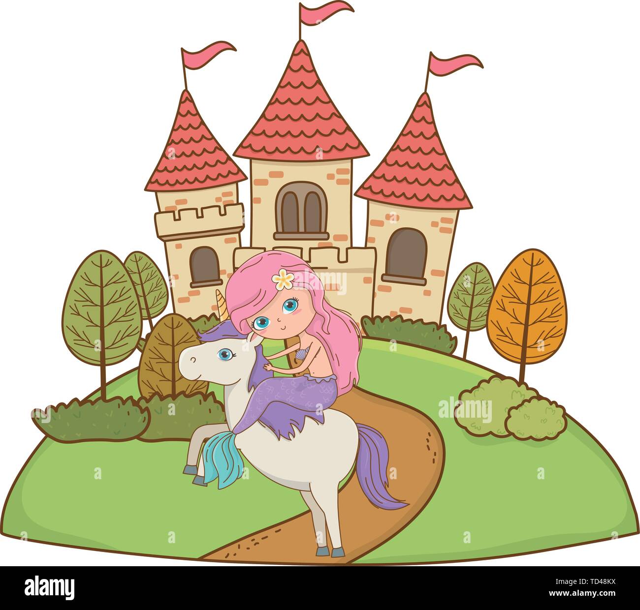 Mermaid and unicorn design, Fairytale history medieval fantasy kingdom ...