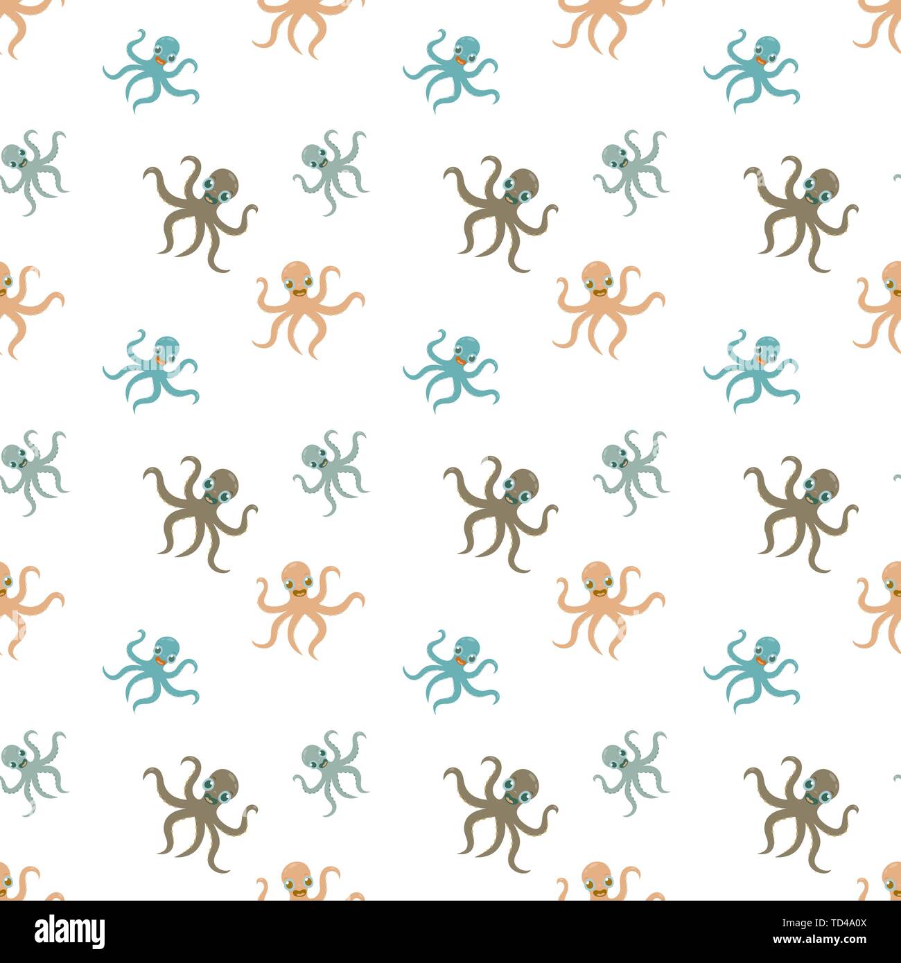Seamless underwater pattern with cute octopuses Vector cartoon ...