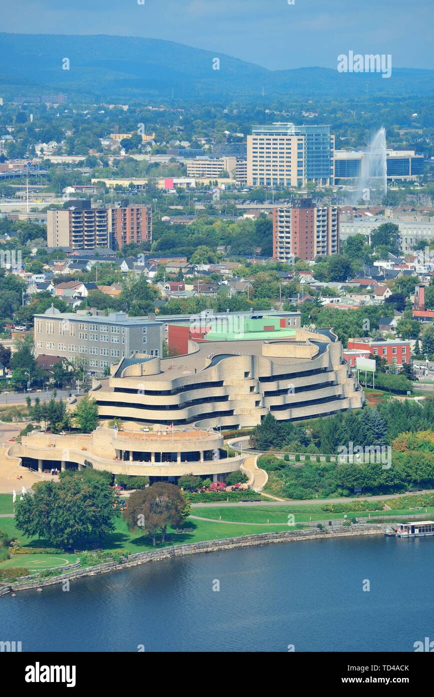Ottawa cityscape in the day over river with historical architecture ...