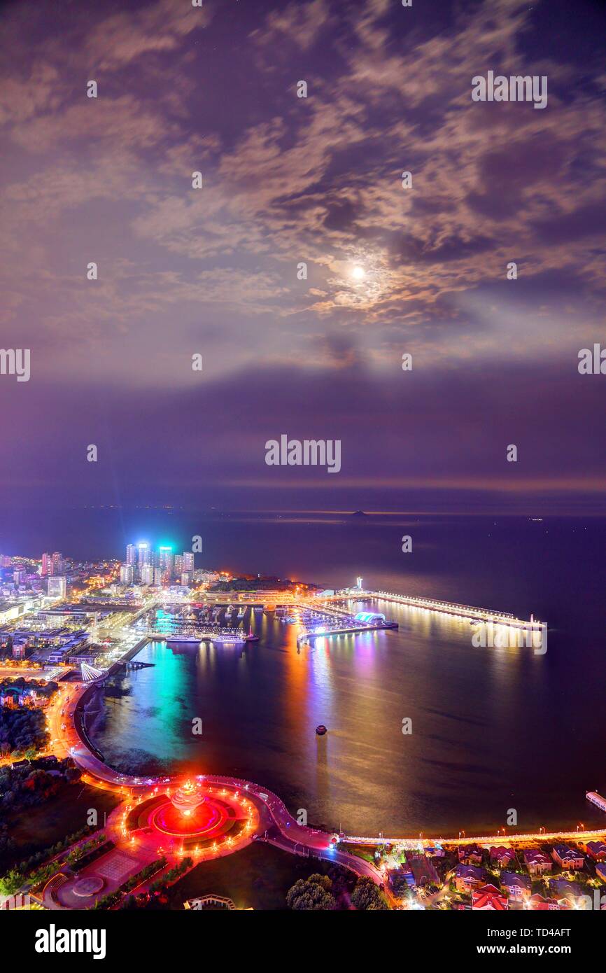Qingdao, scenery, city, night view, lights, high-rise building, streets ...