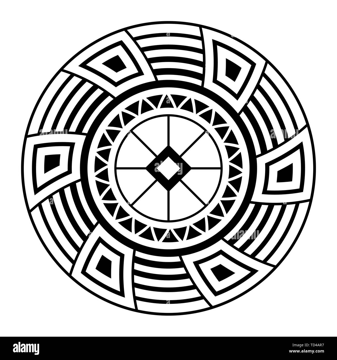 Abstract circular ornament. Isolated ethnic symbol. Stylized sun symbol ...