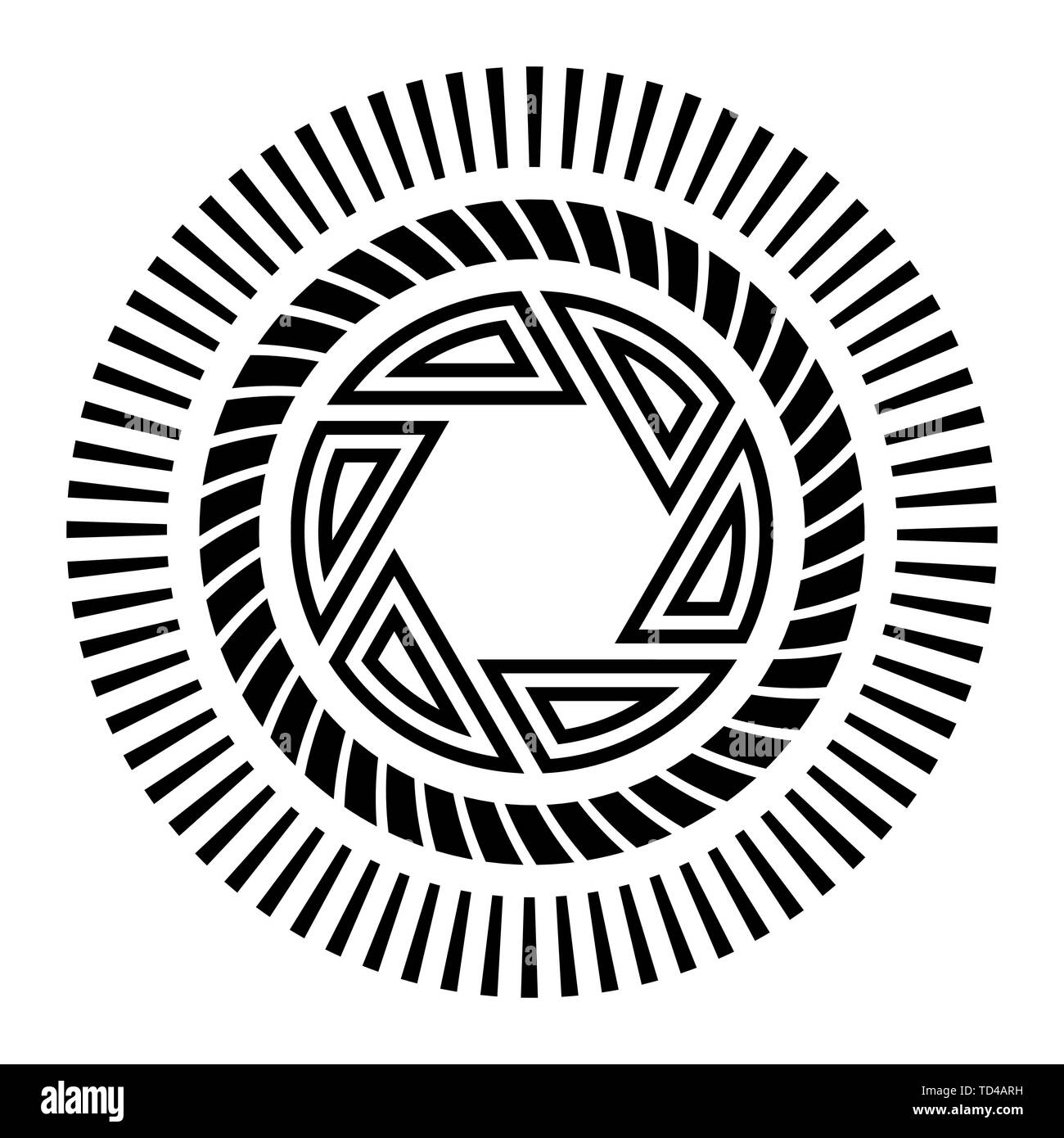 Abstract circular ornament. Isolated ethnic symbol. Stylized sun symbol ...